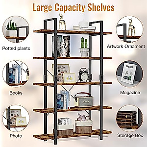 FRAPOW 5 Tier Bookshelf, 68" Large Vintage Book Shelf Rustic Etagere for Home Office Living Room Bedroom Storage