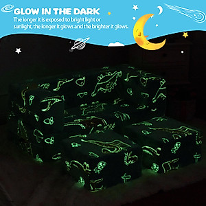 TELER Kids Couch Sofa Modular Toddler Couch, Glow in The Dark Sofa 3 in 1 Fold Out Kids Sofa with Washable and Durable Covers for Boys, Blue Dinosaur