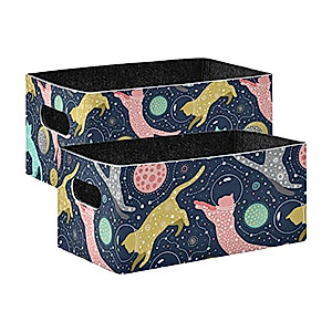 Cats Space Storage Basket Felt Storage Bin Collapsible Towel Storage Clothes Toys Bin Organizer for Pet Supplies Magazine