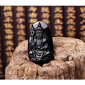 Ksitigarbha Natural Obsidian Amulet Pendants