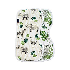 Bebe au Lait Jungle Rainforest Muslin Burp Cloths (2 Pack), Green, One Size