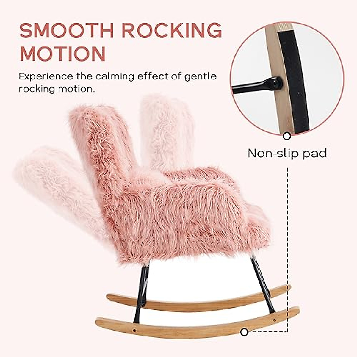 NIOIIKIT Nursery Rocking Chair, Faux Fur Upholstered Glider Rocker with Lumbar Pillow, High Backrest Rocking Accent Chair, Comfy Armchair for Living Room, Bedroom, Office (Pink)