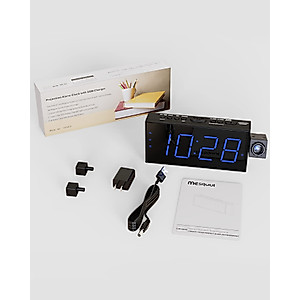 Digital Projection Alarm Clock for Bedroom, Large LED Alarm Clock with Projection on Ceiling Wall, 350°Projector,Dimmer,USB Charger, Battery Backup Loud Dual Alarm Clock for Heavy Sleeper Kids Elderly