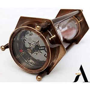 AnNafi® Brass Sand Timer 5" Decorative Hourglass with Antique Maritime Brass Compass