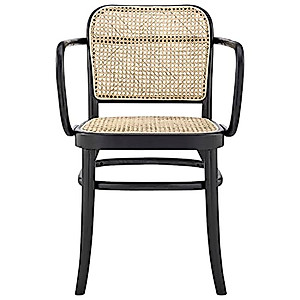 Modway Winona Elm Wood Dining Chair with Cane Rattan Seat in Black 21 x 22.5 x 32