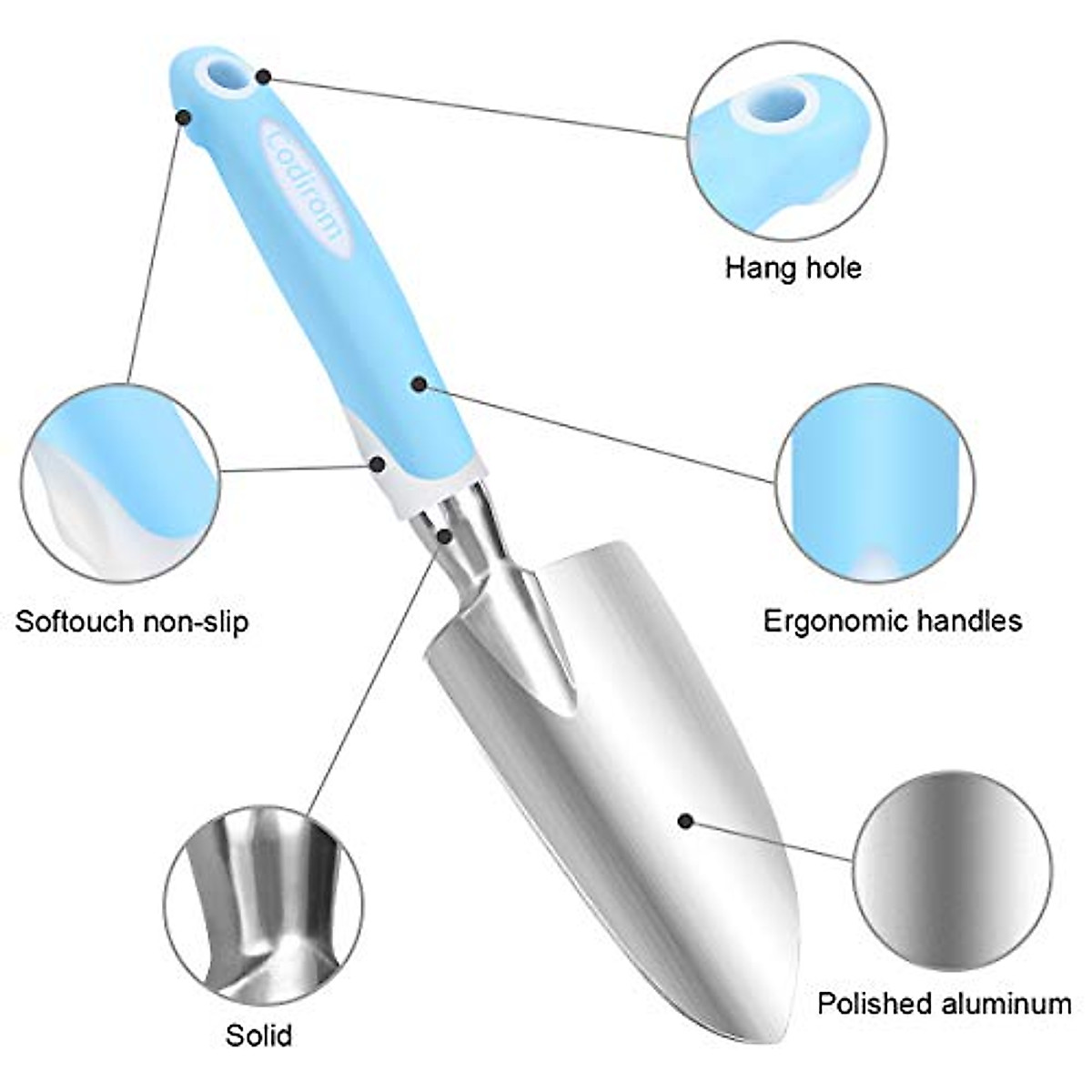 Codirom Garden Tools Set 5PCS Gardening Tools Planting Trowel Garden Shovel Garden Rake Transplant Tools