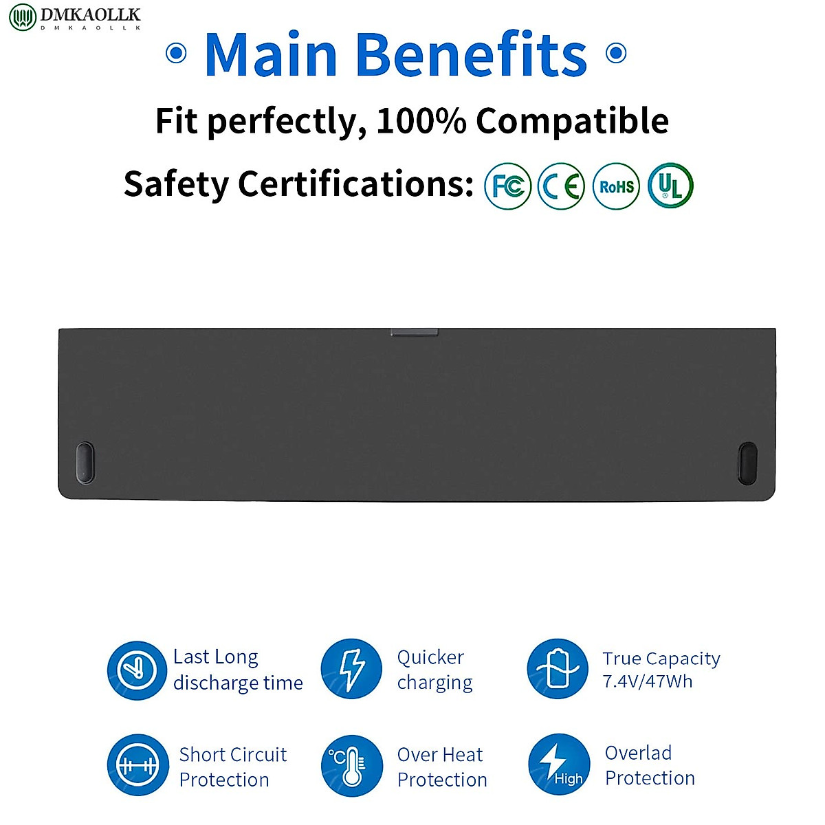 DMKAOLLK E7440 Laptop Battery for Dell Latitude 14 7000 E7440 E7450 E7420 Series PFXCR 34GKR F38HT G95J5 3RNFD G0G2M T19VW 909H5 0909H5 451-BBFT 451-BBFV 451-BBFY E225846 Notebook Battery