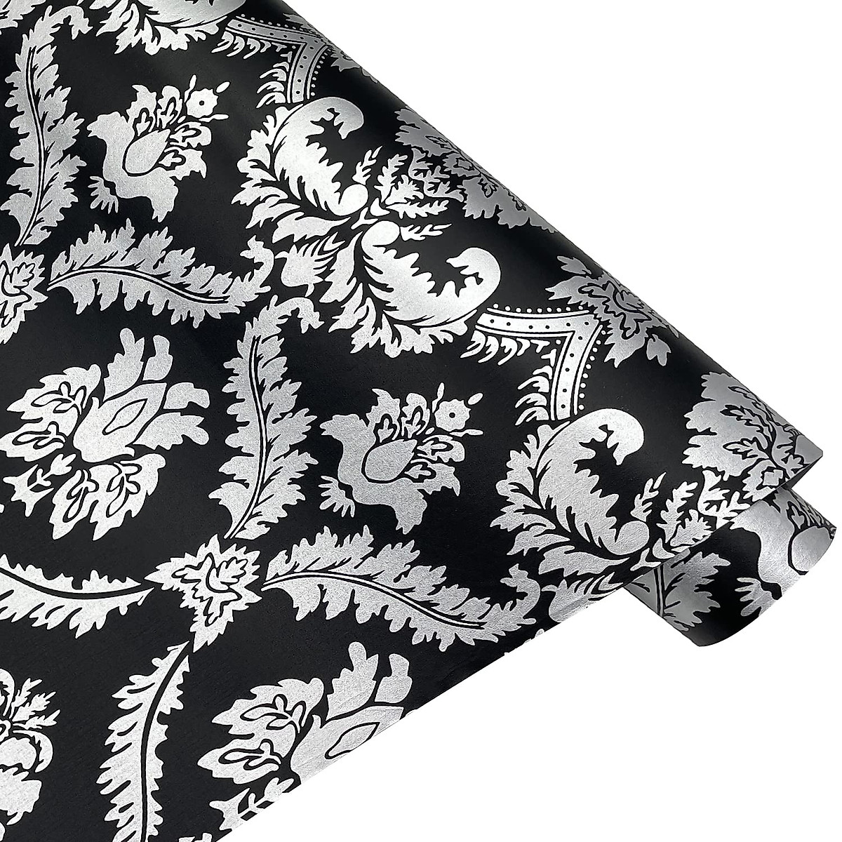 Yifely SimpleLife4U Silver Damask Furniture Paper Decorative Black Shelf Drawer Liner Peel & Stick 17x118 Inches by SimpleLife4U