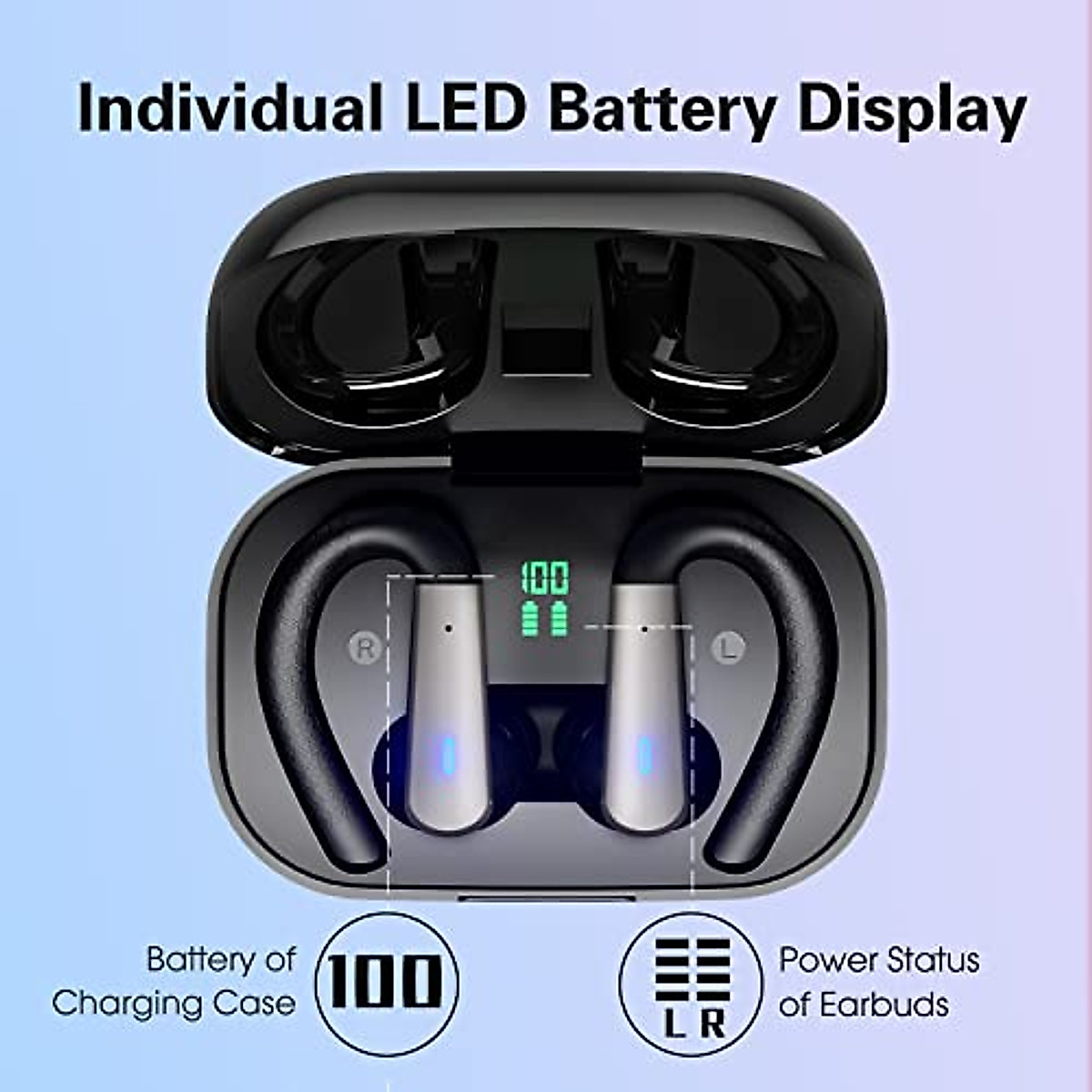 Wireless Earbuds, Sports Bluetooth Headphones with Earhooks, 4-Mics Clear Call,48Hrs Playtime,IPX7 Waterproof,LED Display,Support low latency mode, for Sports Running Workout Gaming(Upgrade for 2023）