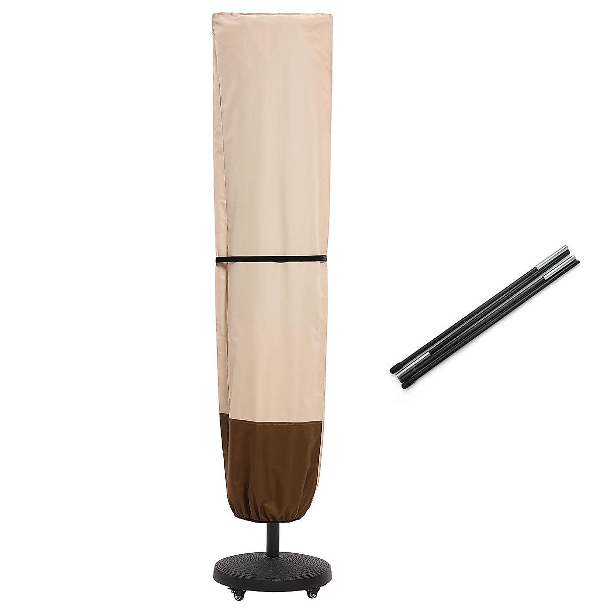 SUPERJARE Patio Umbrella Cover with Rod for 7 to 11 Ft Umbrellas & 15 Ft Double-Sided Umbrellas, 600D Protective Waterproof Cover with Zipper, Beige & Brown