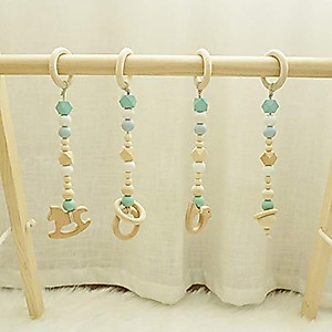 Cynzia Baby Play Gym, Wooden Baby Gym with 4 Infant Toys, Foldable Wood Gyms Frame Hanging Bar for Toddler, Newborn, Baby Girls and Boys Shower Gift Play Toys