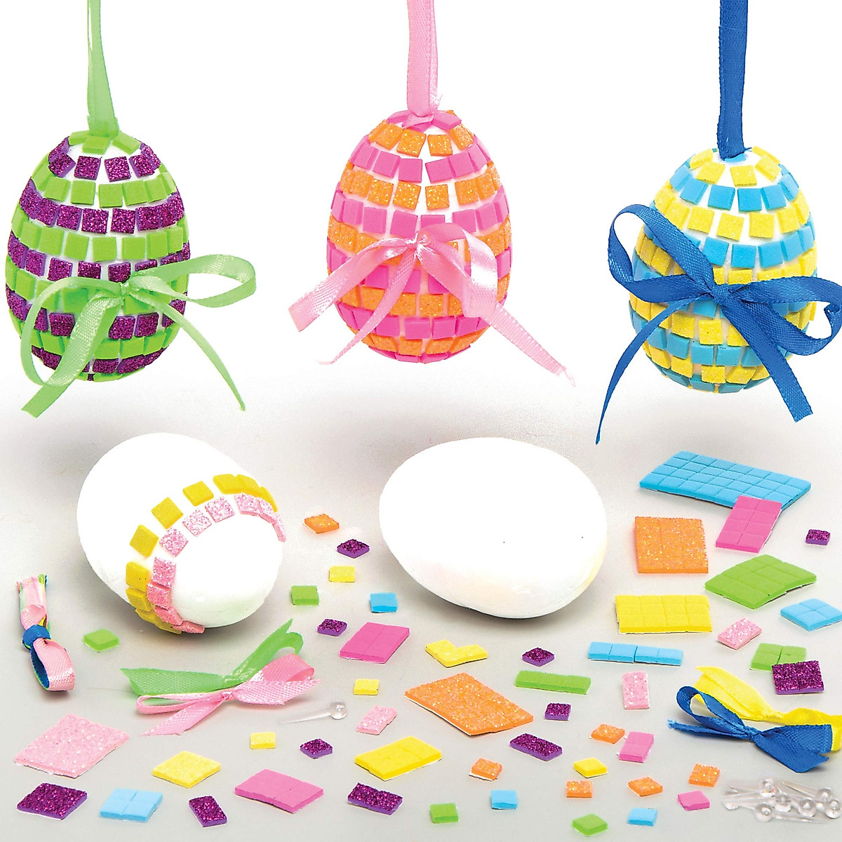 Baker Ross AT423 Mosaic Easter Egg Kits - Pack of 4, Creative Easter Art and Craft Supplies for Kids to Make and Decorate