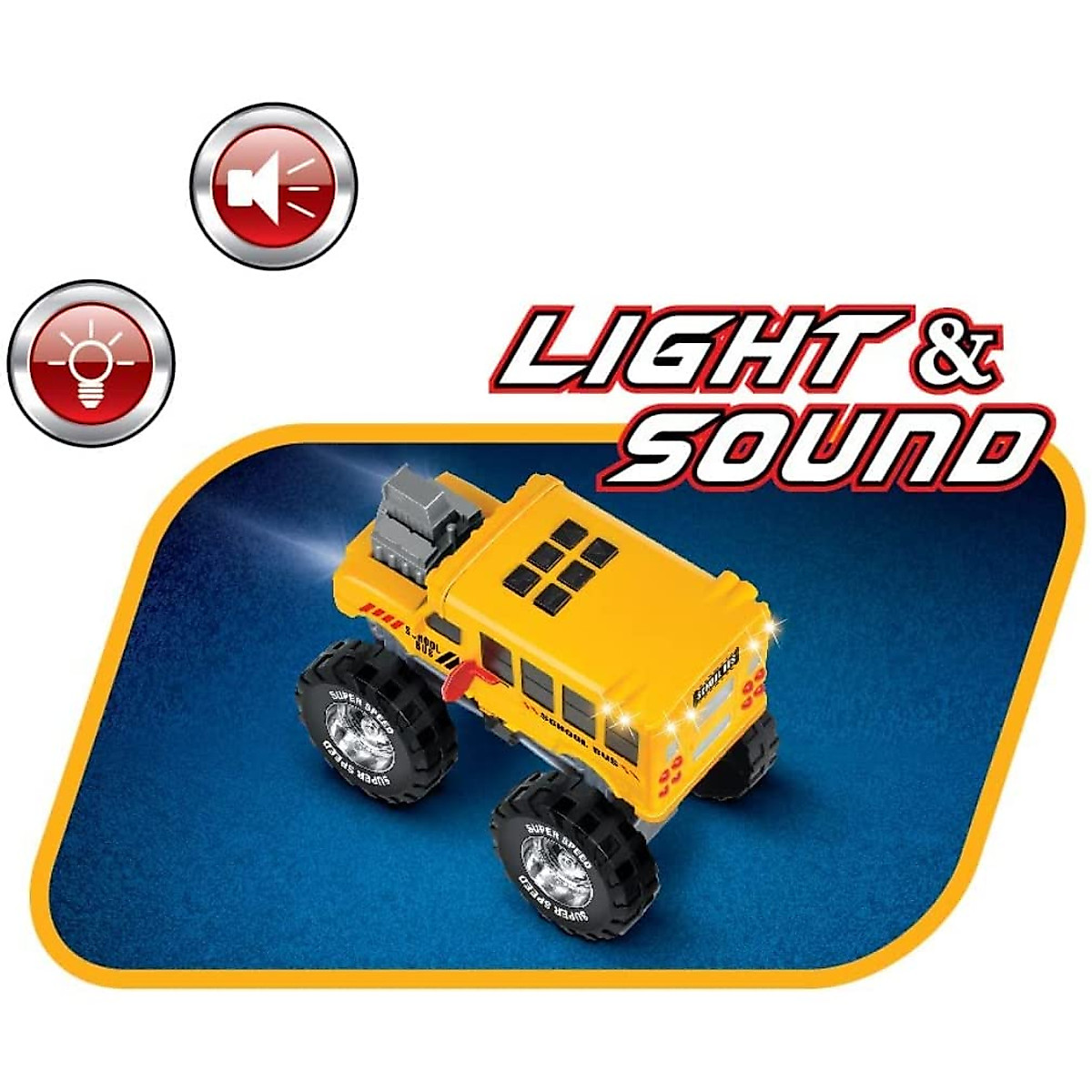 Liberty Imports Motorized Mighty Monster Truck Toy Kids, Electric Motor Vehicle with Big Wheels, Button Action, Sounds and Flashing Lights (School Bus)