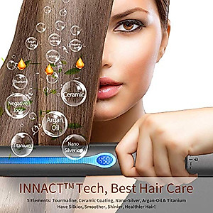 NITION Professional Salon Hair Straightener Argan Oil Tourmaline Ceramic Titanium Straightening Flat Iron for Healthy Styling,LCD 265°F-450°F,2-in-1 Curling Iron for All Hair Type,1 inch Plate,Black