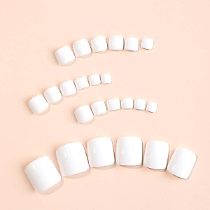 Solid Press On Toenails For Women, Nude White Toe Nail Press Ons, Acrylic Fake Toenails 24pcs uñas para pies