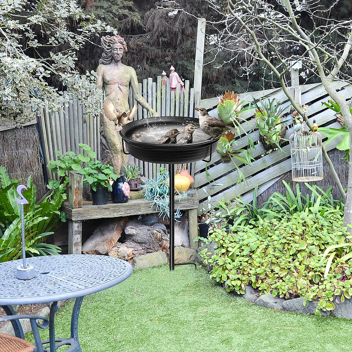 AUHOKY Freestanding Birdbaths Bowl for Outdoor, Lightweight Detachable Outdoor Bird Bath with Sturdy Metal Stake, Adjustable Birdfeeder for Garden Patio Yard Lawn Decoration (Black)