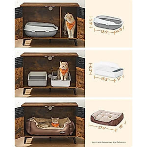 FEANDREA Litter Box Enclosure, Cat Litter Box Furniture Hidden, with Removable Divider, High Legs, Cat House for Indoor Cats, Side End Table, 31.5 x 19.7 x 21.7 Inches, Rustic Brown UPCL006X01