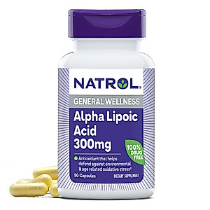 Natrol Alpha Lipoic Acid Capsules, Antioxidant Protection, ALA, Helps Protect Against Cellular Oxidation and Age-Related Damage, Whole Body Cell Rejuvenation, 300mg, 50 Count