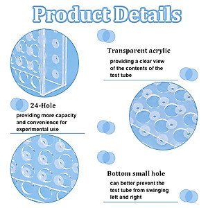 OLYCRAFT 24 Sockets Acrylic Clear Test Tube Rack Transparent Acrylic Test Holder Rack Centrifuge Tube Holder Labortory Display Stands for 5ml Test Tubes Chemistry Laboratory - Hole: 14mm 3.5mm
