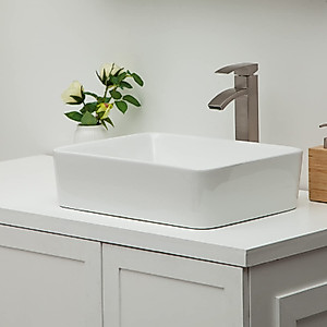 Bathroom Vessel Sink Countertop Rectangular - Kichae 19x15 Inch Modern White Bathroom Sinks Rectangle Above Counter White Porcelain Ceramic Vessel Vanity Sink Art Basin