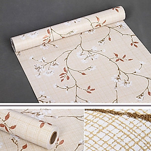 Yifely Plum Floral Furniture Protective Paper Decorative Shelf Drawer Liner Adhesive Table Cover 17x157 Inches