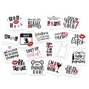FashionTats Temporary Tattoos for Mean Girls | Pack of 36 | Burn Book - You're So Pretty - So Fetch & more | Party Supplies & Favors | MADE IN THE USA | Skin Safe | Removable