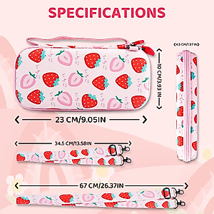 FANPL Case for Nintendo Switch Lite, Cute Pink Strawberry Carrying Case Bundle for Switch Lite Accessories with Soft TPU cover, Adjustable Strap, Screen Protector, Thumb Grip Caps