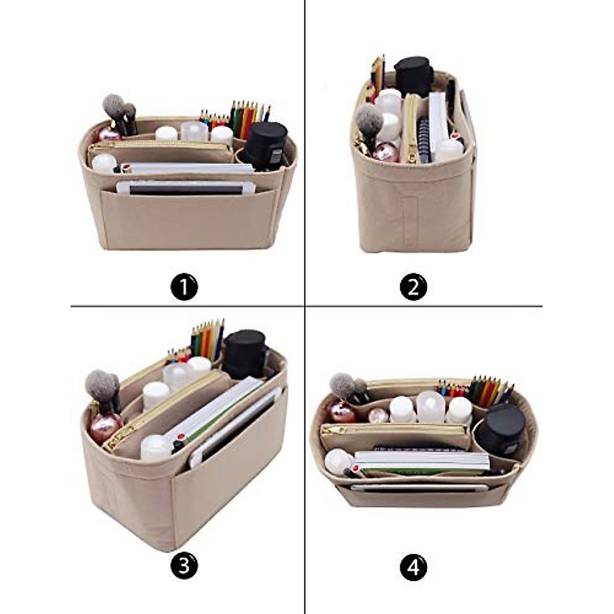 LEXSION Felt Purse Bag Organizer Insert with zipper Bag Tote Shaper Fit Speedy Neverful PM MM, 2-Beige, XL