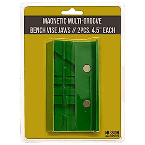 Vise Soft Jaws/Vice Jaw Pads - Magnetic - 4.5 Inch Length, Multi-Groove Design, Durable TPU Rubber Covers - Fit Wide Array of Vises/Vices and Blocks (4 5 6 In) - By Mission Automotive