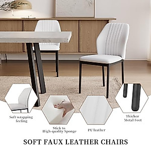 Zerifevni 7 Piece Dining Table Set, 62 Inch Modern Kitchen Table with 6 Dining Chairs for 4-6 Person, Expandable MDF Dining Table with Steel Legs for Dining Room, Kitchen, Save Space