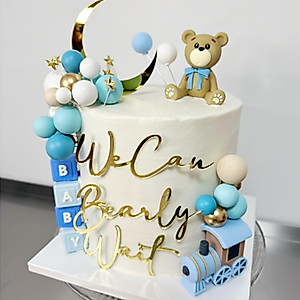 22 PCS Bear Cake Toppers Train Cake Toppers Bear Balls Cake Decorations with Train BABY Letters for Baby Shower Gender Reveal Bear Themed Birthday Party Supplies