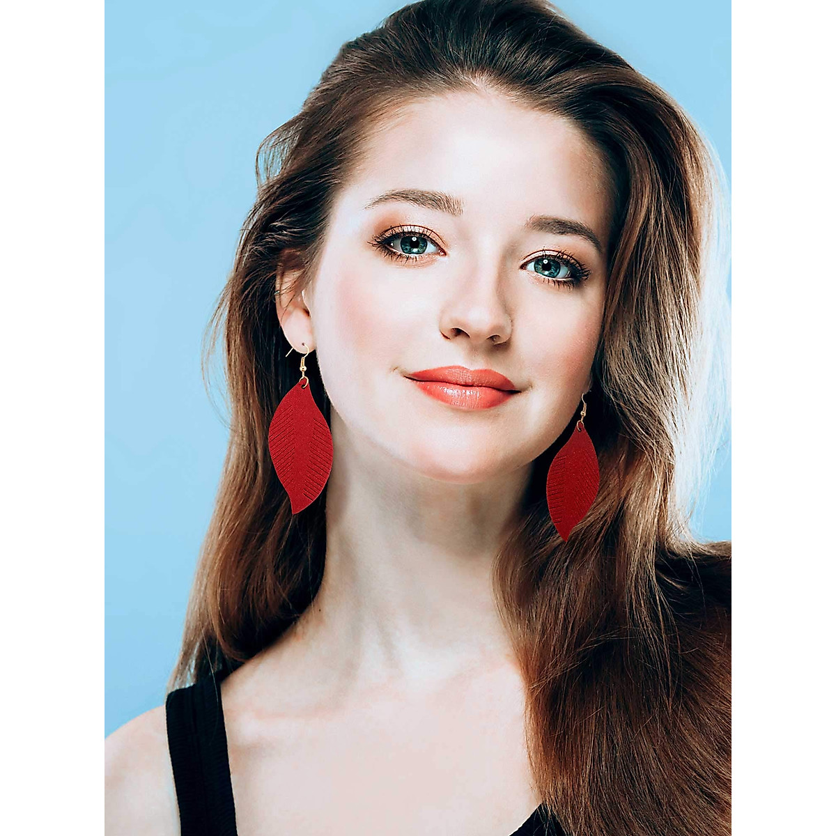 Jovitec 8 Pairs Leather Feather Earrings Teardrop Earrings Leather Lightweight Leaf Earrings for Women Girls Soft Suede Bohemian Feather Shape Earrings Tassel Dangles Fringe Wing, 8 Colors