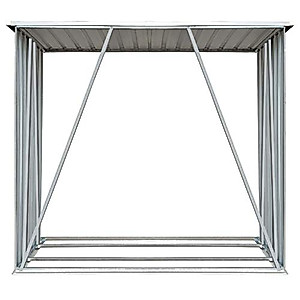 vidaXL Grey Galvanised Steel Wooden Storage Shed Garden Patio Log Holder