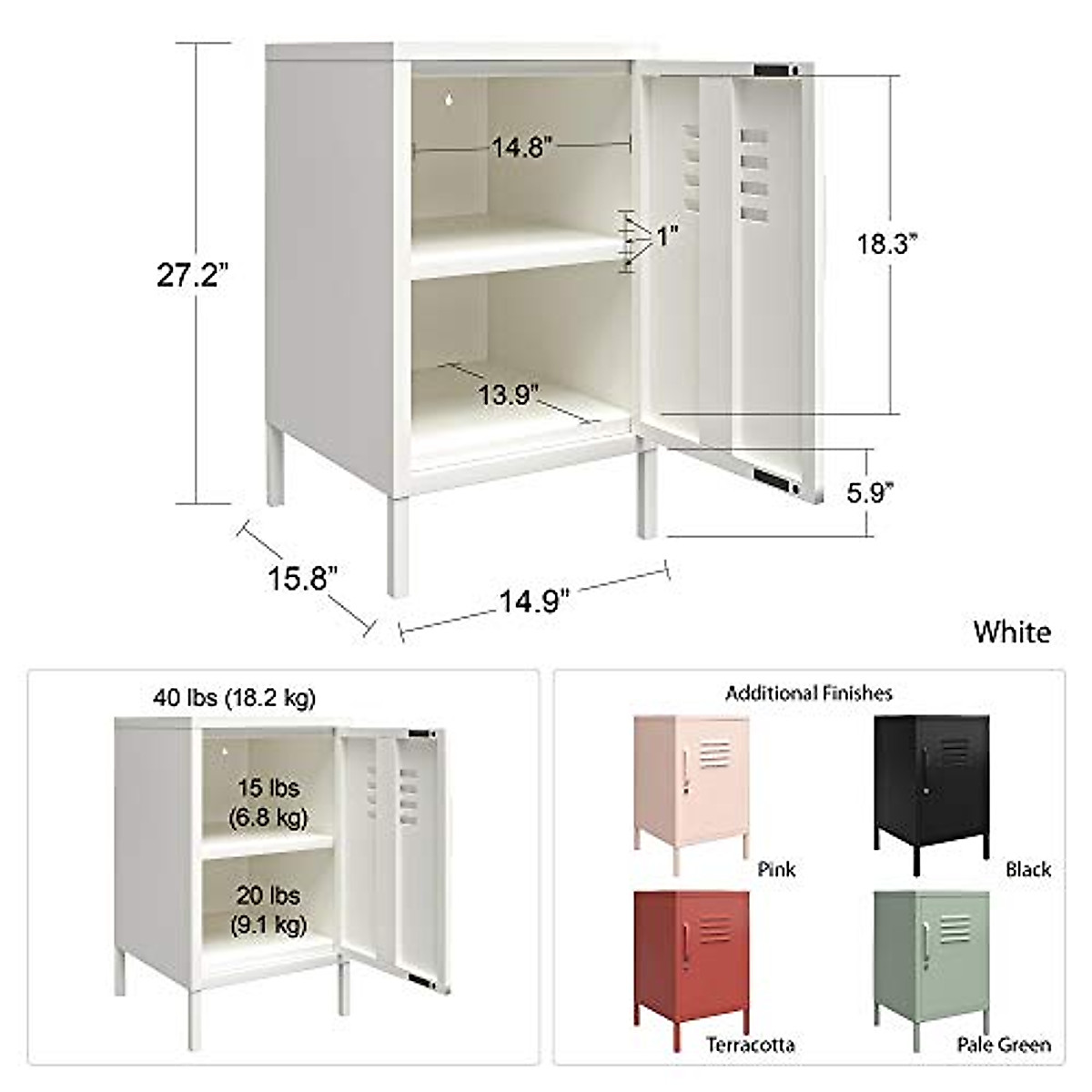 REALROOMS Shadwick 1 Door Metal Locker Style Livingroom End Table, Olive Green
