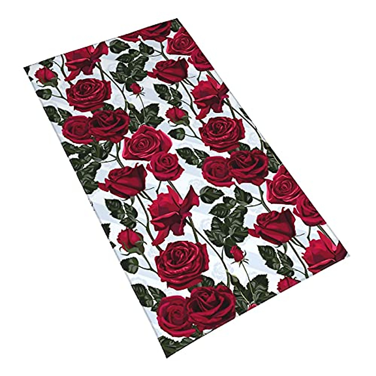 Floral Red Roses Small Hand Towel Kitchen Soft Microfiber 27.5'' X 15.7'' Multipurpose Fancy Flowers and Leaves Hand Towel for Bathroom