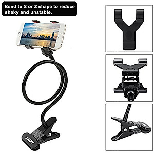 ZTON Metal-Enhanced Cell Phone Holder, Mobile Phone Stand, Lazy Bracket, Flexible Long Arms Clip Mount for iPhone, LG, etc.in Office Bedroom Desktop (Black)