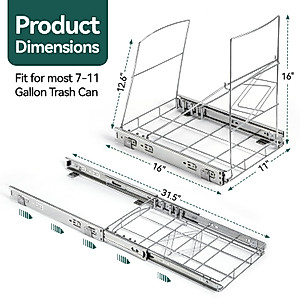 Pull Out Trash Can Under Cabinet,Adjustable Under Sink Trash Can Pull Out Kit with Removable Basket,Slide Roll Out Kitchen Trash Can Rack,Fit for Most 7-11 Gallon Garbage Can (Trash Can Not Included)
