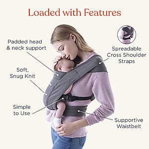 Ergobaby Embrace Cozy Newborn Baby Wrap Carrier (7-25 Pounds), Ponte Knit, Pure Black