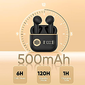 Wireless Earbuds, Bluetooth 5.3 In-Ear Earphones with LED Power Display Charging Case, Stereo Sound Headset with Mic, Bluetooth Cordless Headphones for Android iOS Cell Phone Sports Working-Black