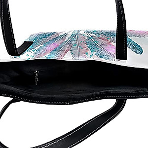 Large Leather Handbags for Women Feather Top Handle Shoulder Satchel Hobo Bag