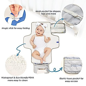 Nautical Anchors Wavy Portable Baby Changing Pad Diaper Changing Table Pad Waterproof Travel Changing Station Mat with Built-in Pillow for Baby Newborn Gift Stuff