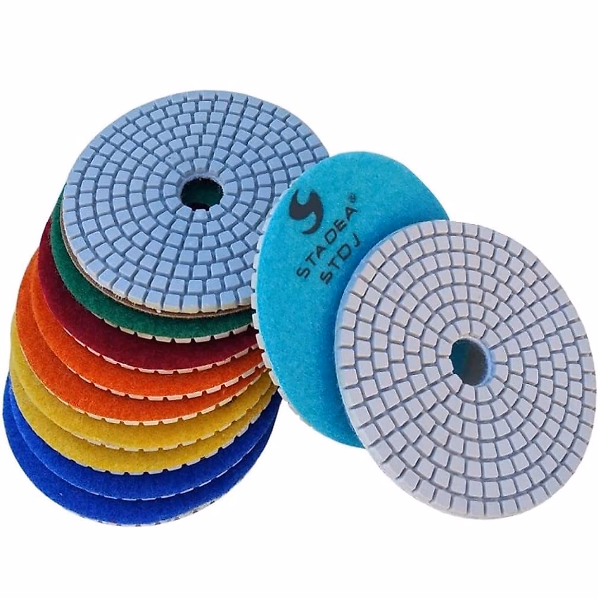 QuickT SPW702A Concrete Countertop Wet Polisher Variable Speed Grinder Sander Granite Stone Polisher Polishing Fabrication Tools Kit - 4" Diamond Polishing Pads for Concrete Granite Marble Tile Polish