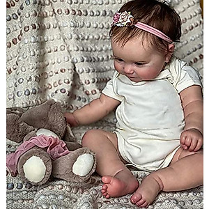 iCradle 20inch50CM Reborn Baby Dolls Silicone Vinyl Full Body Realistic Newborn Toddler Doll with Brown Hair Anatomically Correct Washable Toy Gifts for Age3+