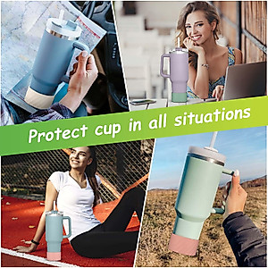 AIERSA 3Pcs Silicone Boot Sleeve for Stanley Quencher 40oz 30oz Tumbler with Handle,for IceFlow 20oz 30oz,Protective Water Bottle Bottom Bumper Cover for Stanley Cup Accessories,Cream,Green,Brick-red