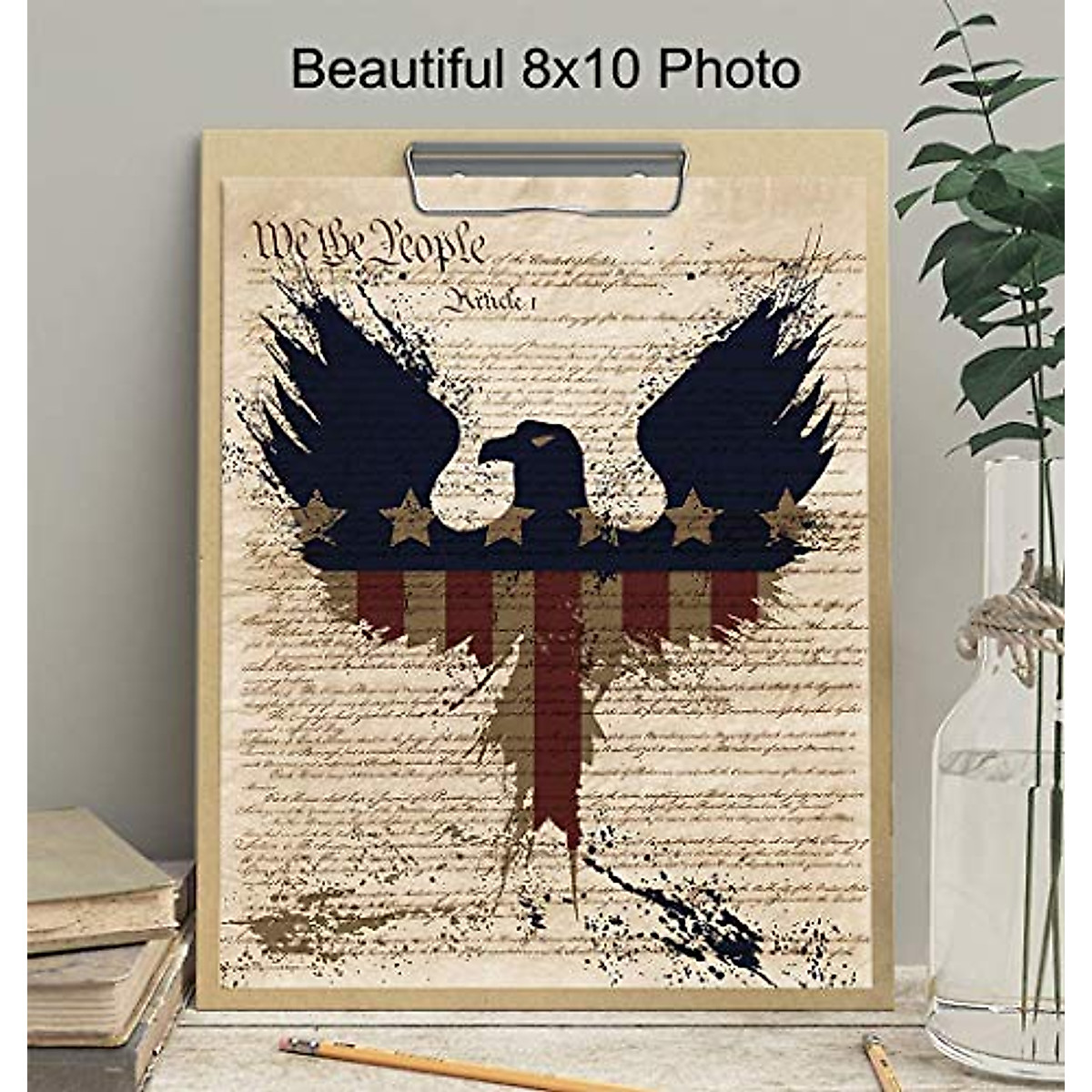 American Pride Dictionary Wall Art - 8X10 US Constitution Poster for Office or Home Decor - Patriotic Gift for Americana Fans - Vintage Decoration - Memorial, Veterans Day or 4th of July Print