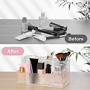 KIMCHOMERSE Hair Tool Organizer, Hair Styling Tool Holder for Vanity, Bathroom Countertop Storage for Toiletries, Makeup, Blow Dryers and Accessories -Clear Acrylic