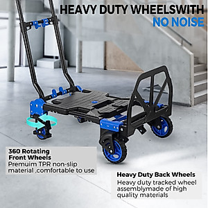 Hitgrand Folding Hand Truck, Heavy Duty Hand Truck Dolly Cart, Convertible Dolly Cart 330lbs Capacity W/Foldable Basket, 2 in 1 Luggage Trolley Cart for Warehouse Home Outdoor Moving