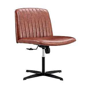 Daesar Office Chair Brown Pu Material. Home Computer Chair Office Chair Adjustable 360 °Swivel Cushion Chair with Black Foot Swivel Chair Makeup Chair Study Desk Chair. No Wheels