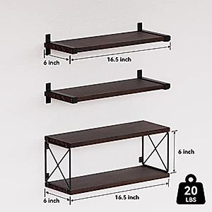 WOPITUES Floating Shelves Wall Mounted, Wood Bathroom Shelves with Extra Storage Shelf, Rustic Wall Shelves for Bathroom, Bedroom, Kitchen, Living Room, Plants - Rustic Brown