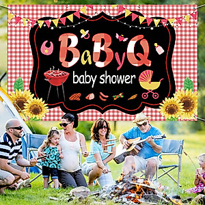 Large Size BBQ Baby Shower Backdrop, 71×43 Inch BBQ Baby Shower Banner Baby Shower Party Decoration Supplies BabyQ Shower Background for BBQ Baby Shower Gender Reveal Party Photo Studio Decoration